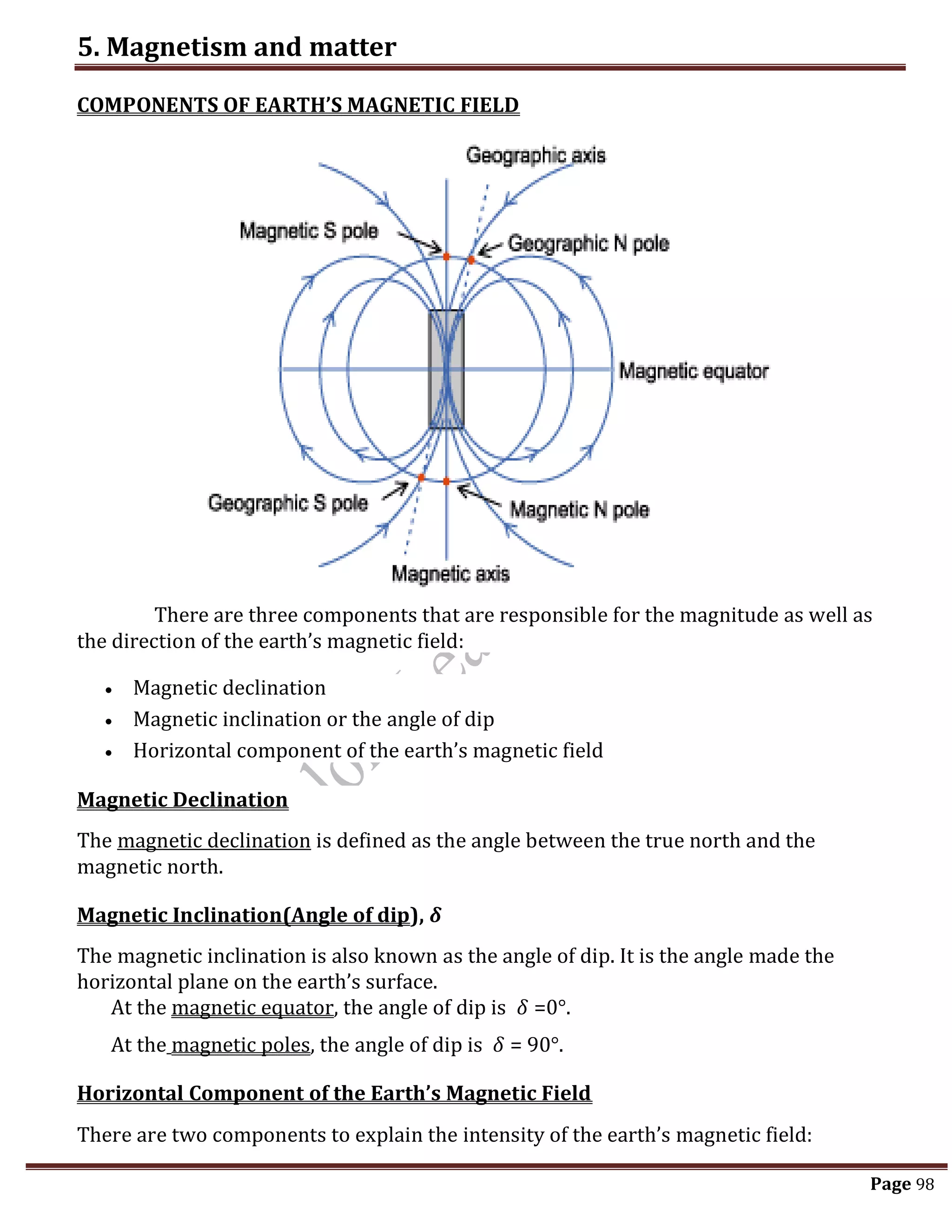 PHY PUC 2 NOTES:- MAGNETISM AND MATTER | PDF