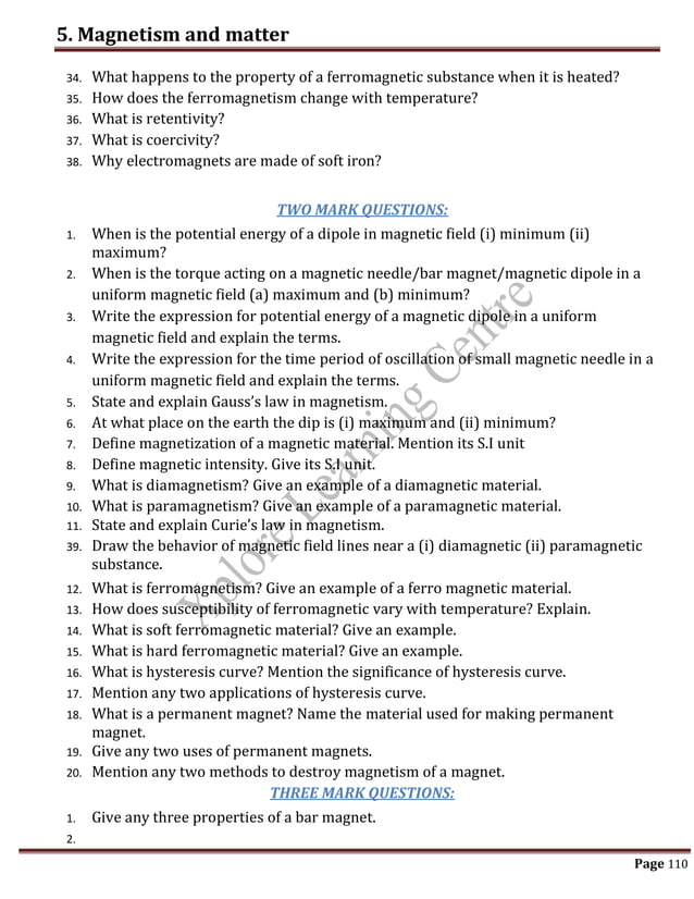 PHY PUC 2 NOTES:- MAGNETISM AND MATTER | PDF | Geology | Science