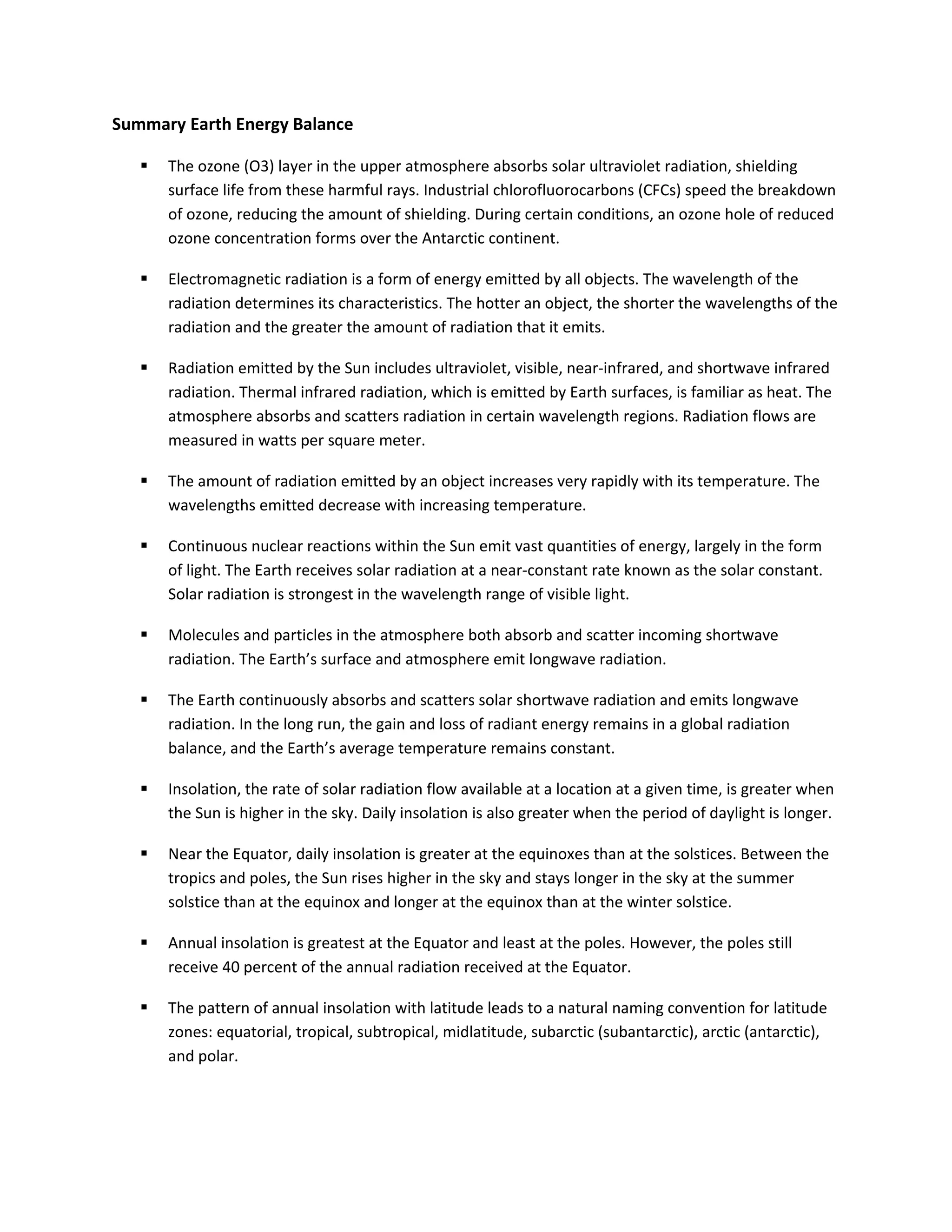summary earth energy balance | DOC
