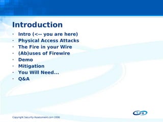 Physical Access Attacks with Firewire | PDF