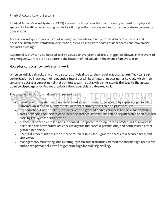PHYSICAL ACCESS CONTROL - AN UNDERSTANDING.pdf | Operating Systems | Computer Software and ...