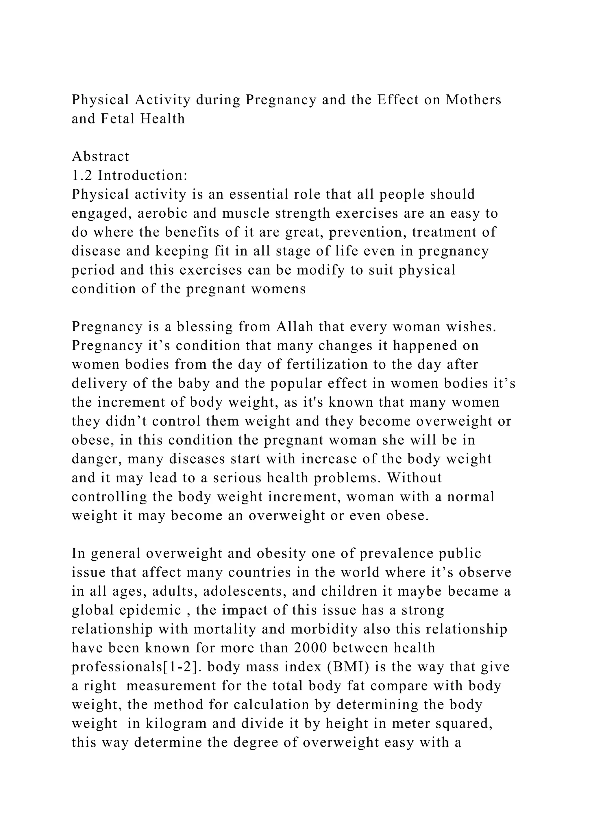 Physical Activity during Pregnancy and the Effect on Mothers and Fet.docx