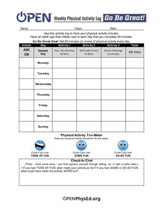 Physical activity logs (2) | PDF