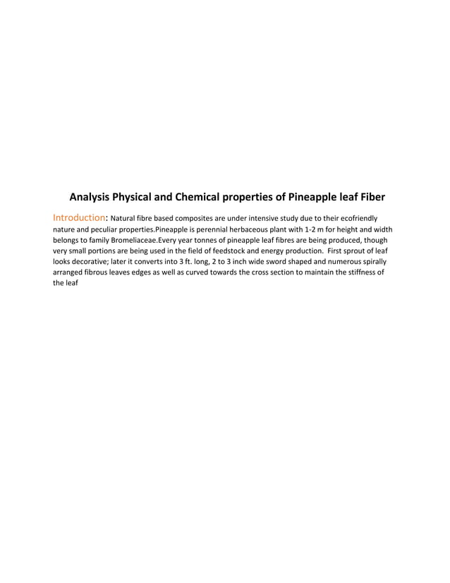Physical and Chemical properties of Pineapple leaf Fiber ,Linen fiber ...