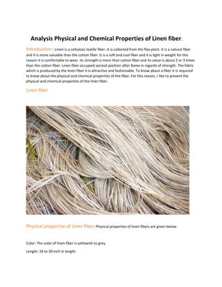 Physical and Chemical properties of Pineapple leaf Fiber ,Linen fiber and Banana fiber | PDF