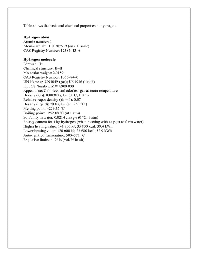 Physical and chemical properties of hydrogen | PDF