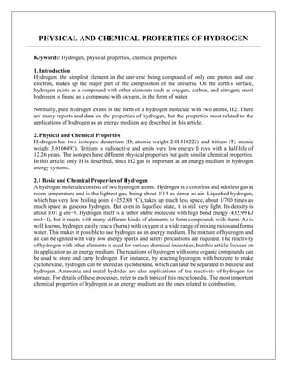 Physical Properties Of Hydrogen