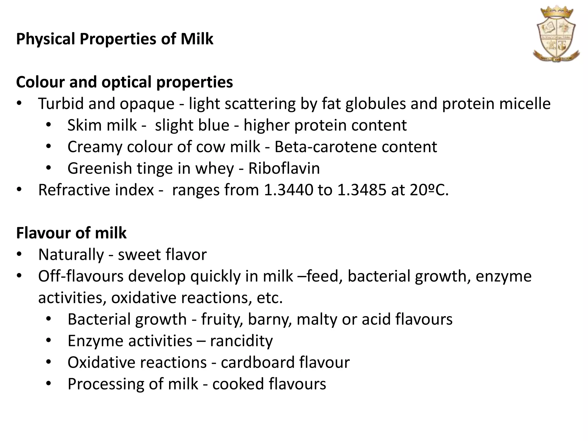 Physical and chemical properties of milk | PPT