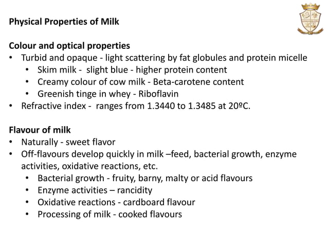 Physical and chemical properties of milk | PPT | Chemistry | Science