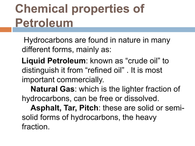 Physical and chemical properties of petroleum | PPTX | Chemistry | Science