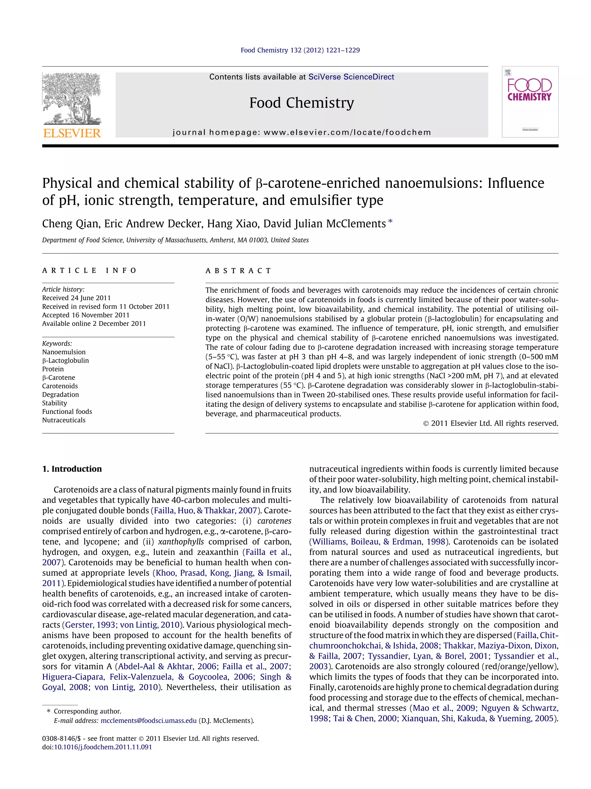 Physical and chemical stability of b carotene | PDF