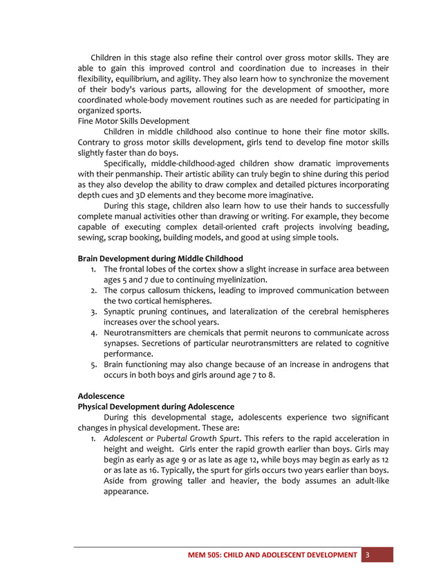 Physical and motor development of children and adolescents