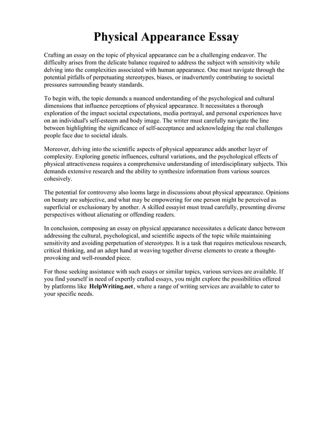 Physical Appearance Essay | PDF