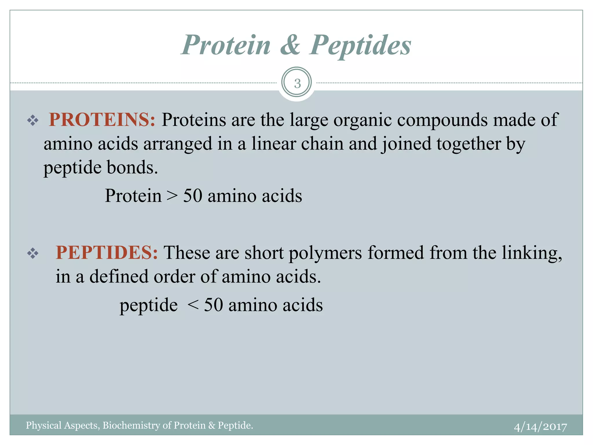 Physical aspects, biochemistry of protein & peptide | PPTX