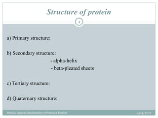 Physical aspects, biochemistry of protein & peptide | PPTX