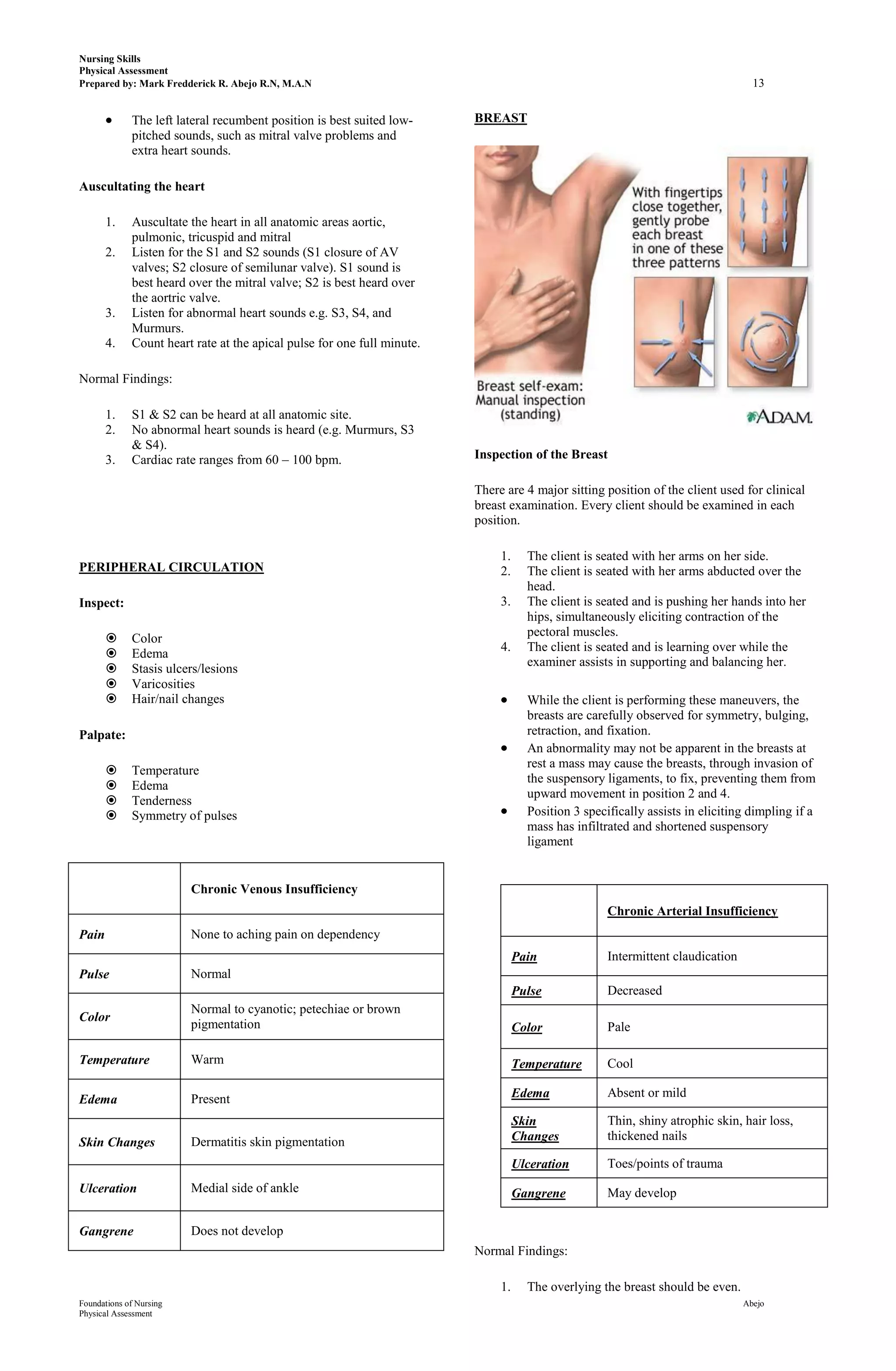 Physical Assessment Handouts | PDF