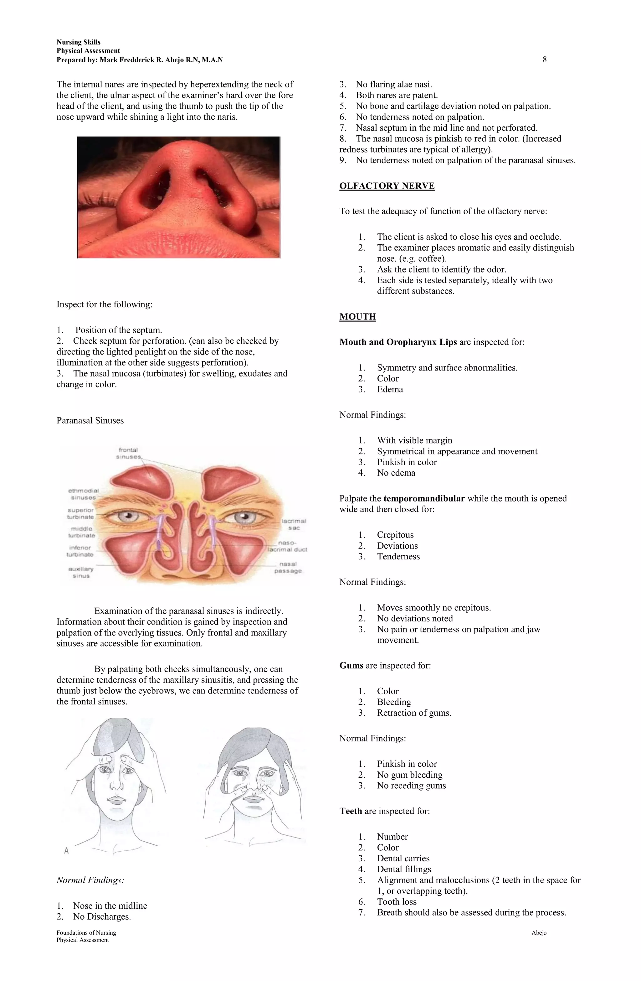 Physical Assessment Handouts | PDF
