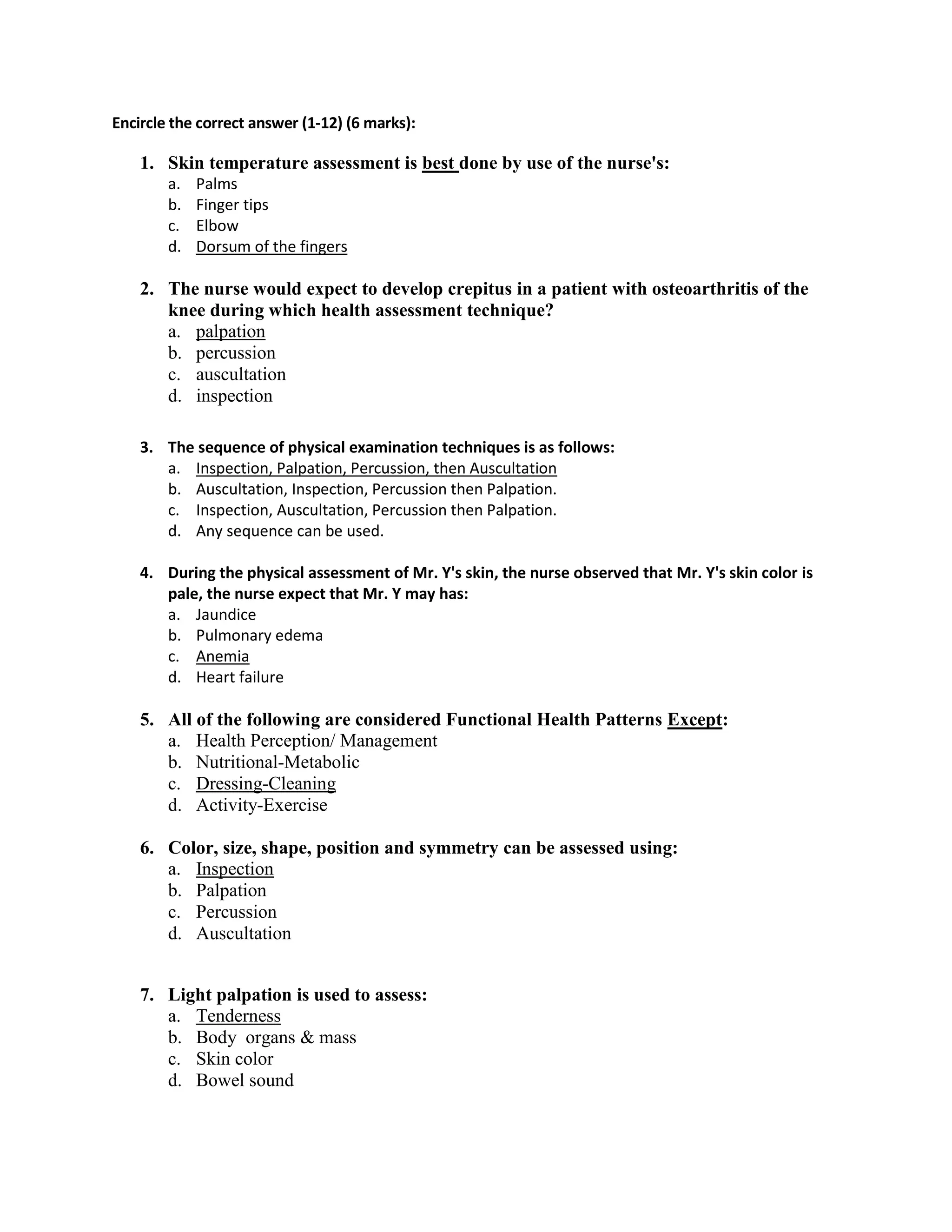 Physical assessment quiz dr. khaled khader | PDF