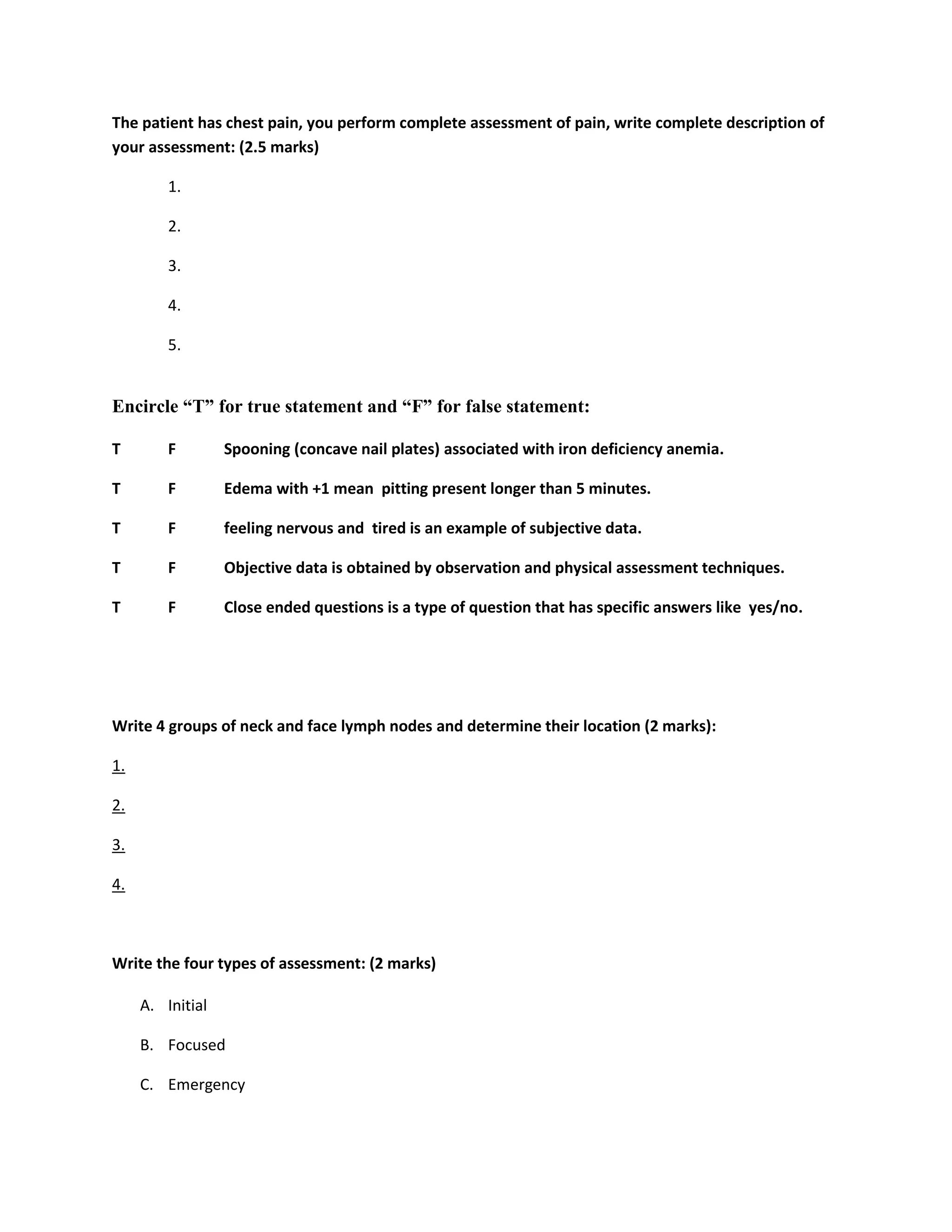 Physical assessment quiz dr. khaled khader | PDF