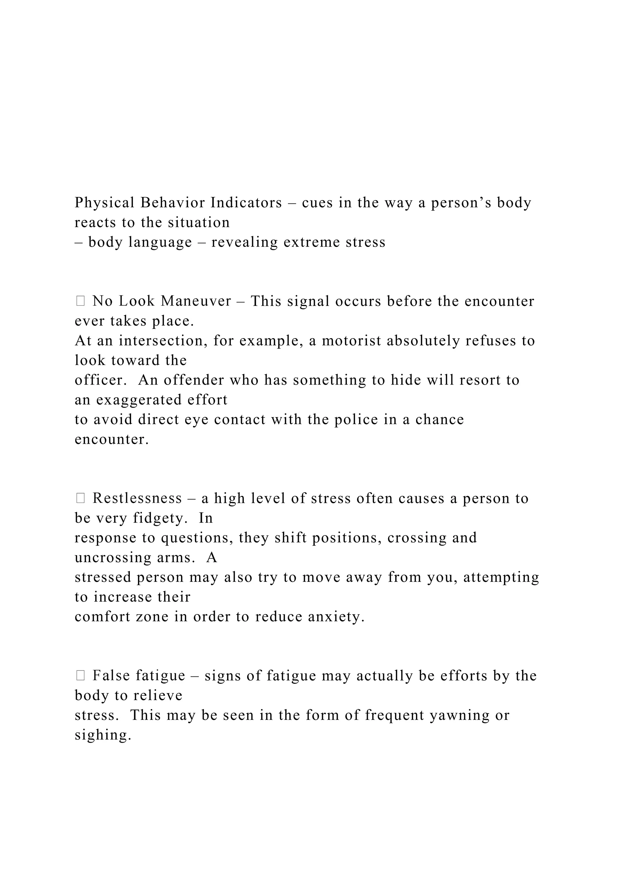 Physical Behavior Indicators – cues in the way a person’s .docx