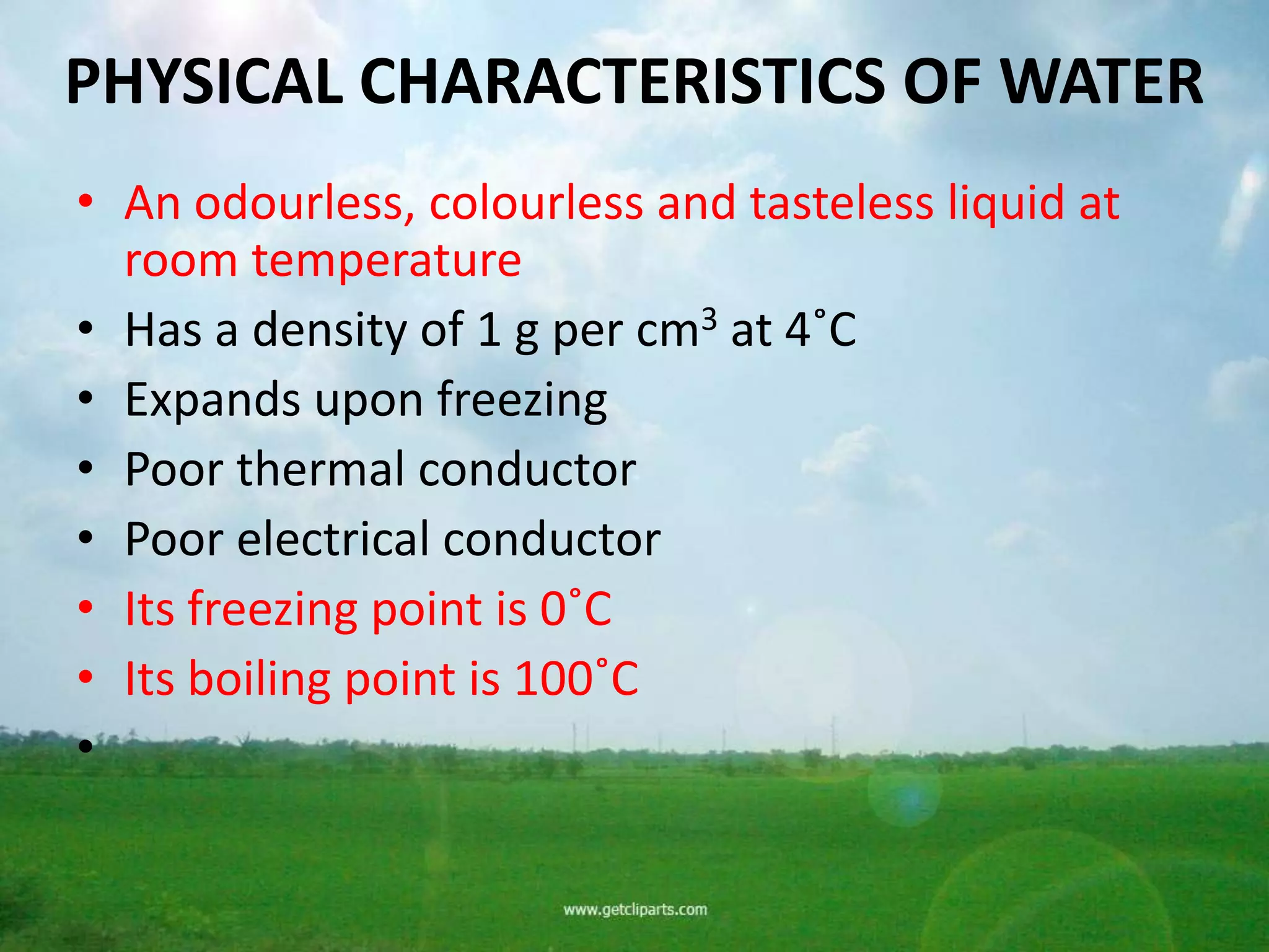 Physical characteristic of water | PPTX | Chemistry | Science