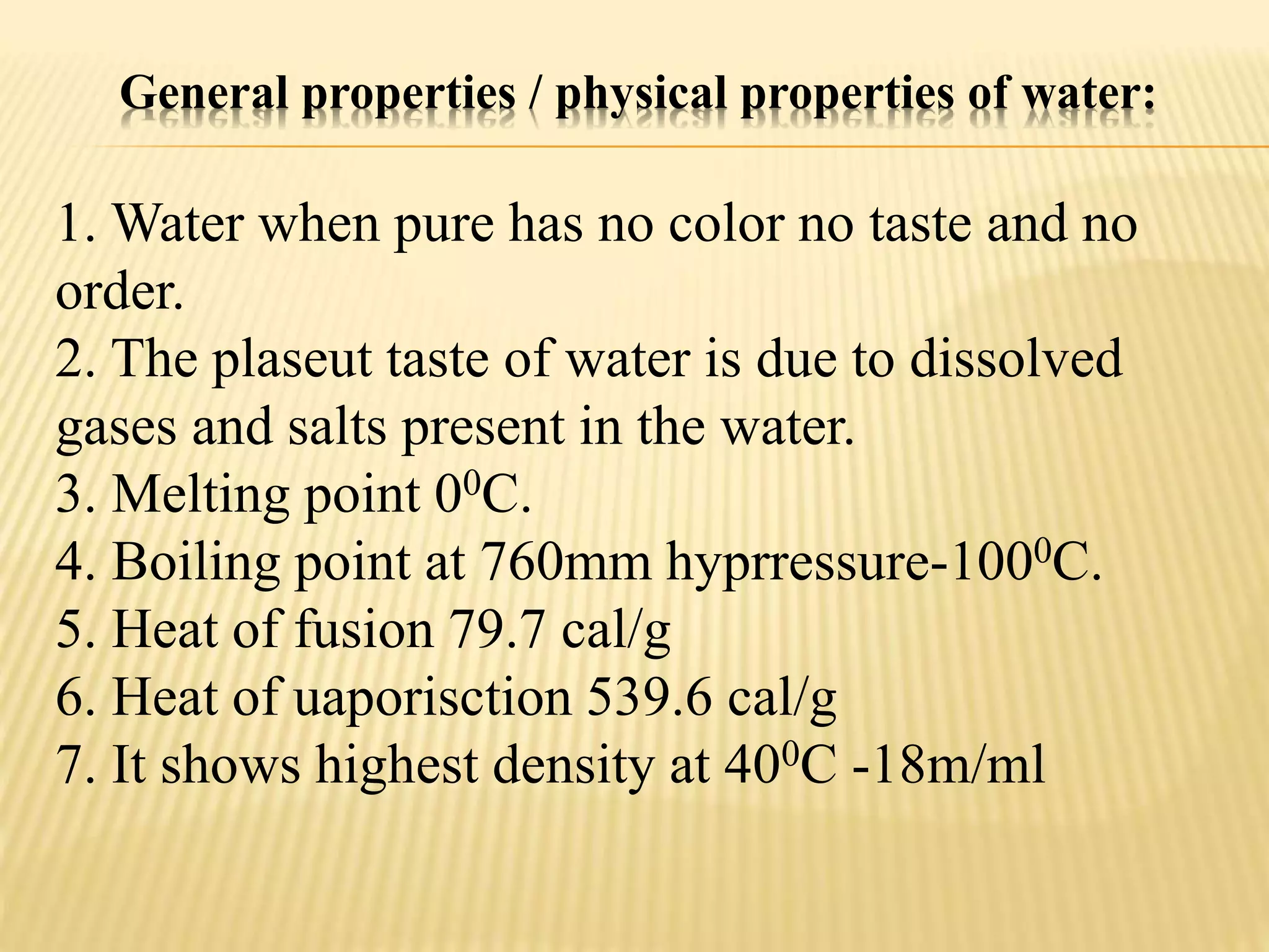 Physical & chemical properties of water | PPTX