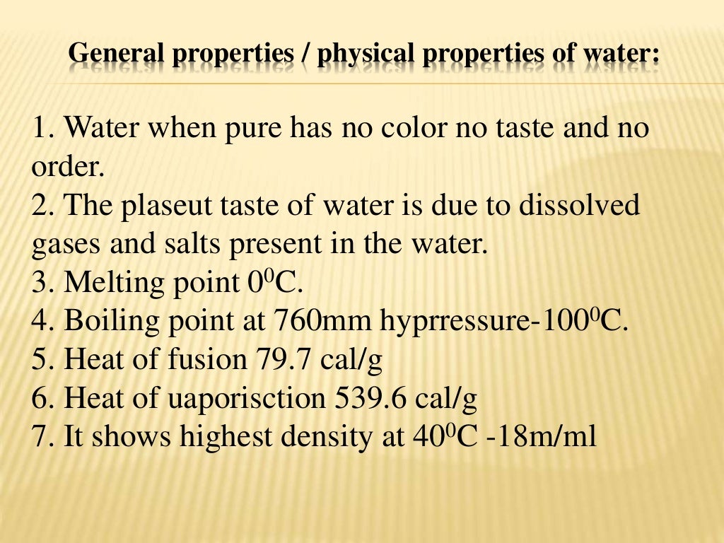 Physical & chemical properties of water Physical & chemical properties of water