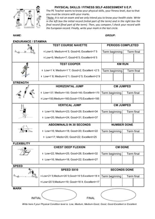 Physical condition self assessment 6ºEP | PDF