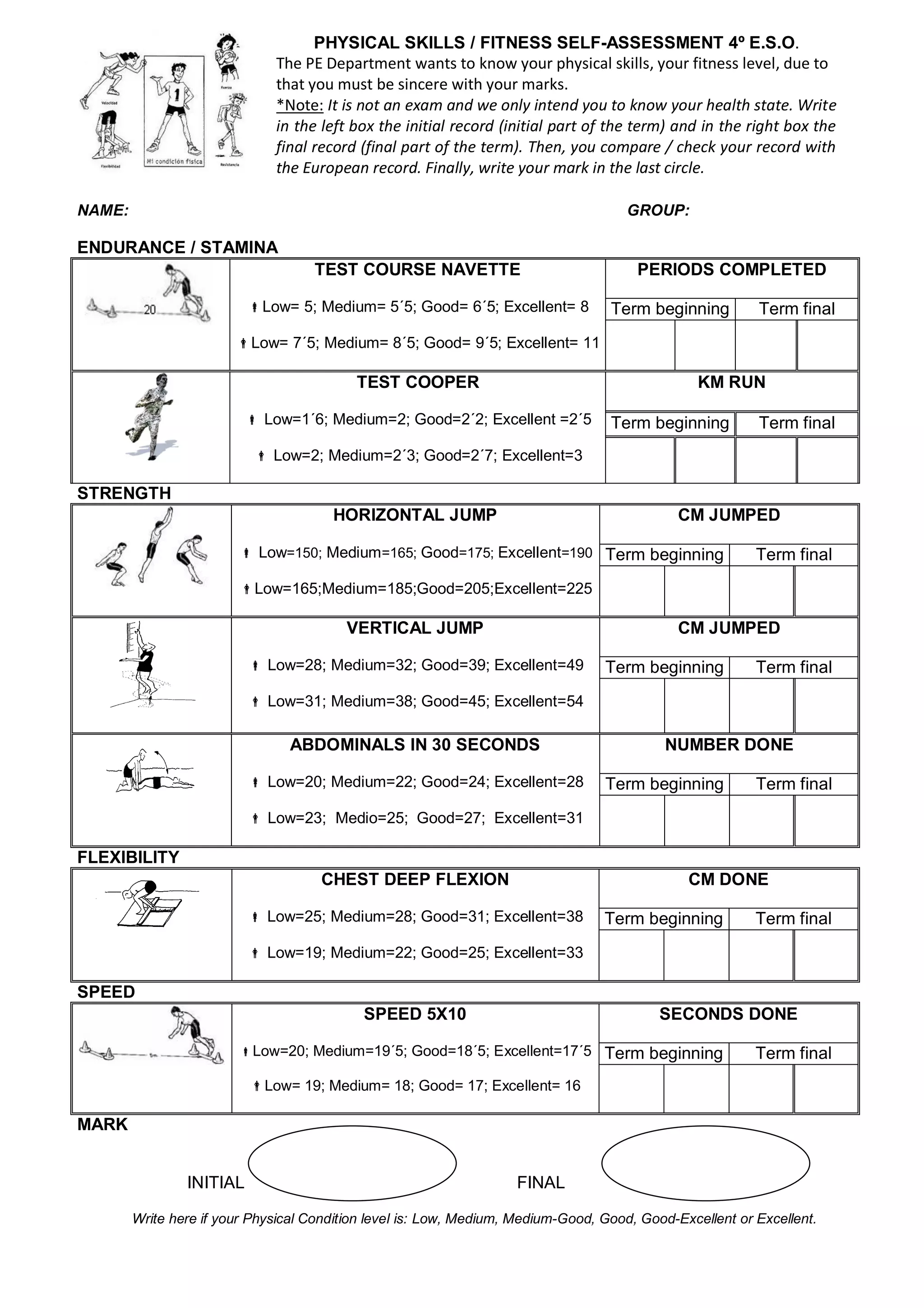 Physical condition self assessment ESO y Bachiller | PDF