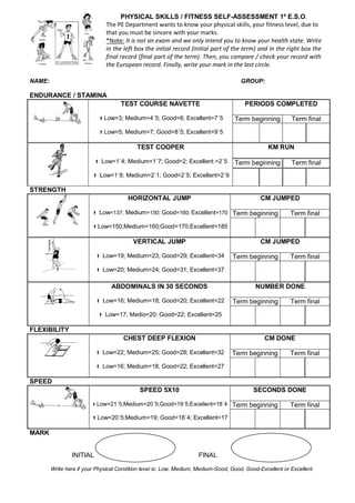 Physical condition self assessment ESO y Bachiller | PDF