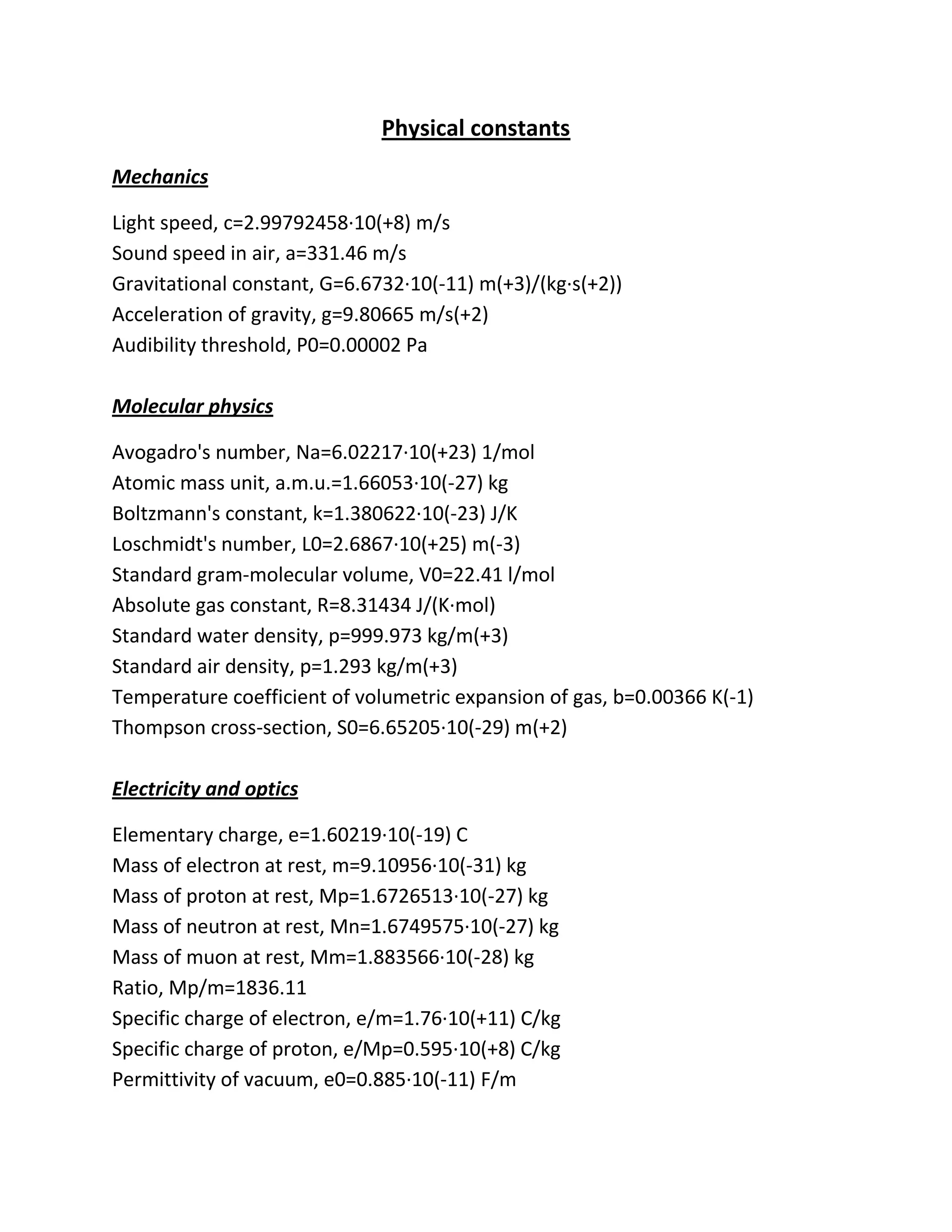 Physical constants | PDF | Physics | Science