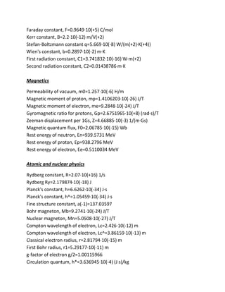 Physical constants | PDF | Physics | Science