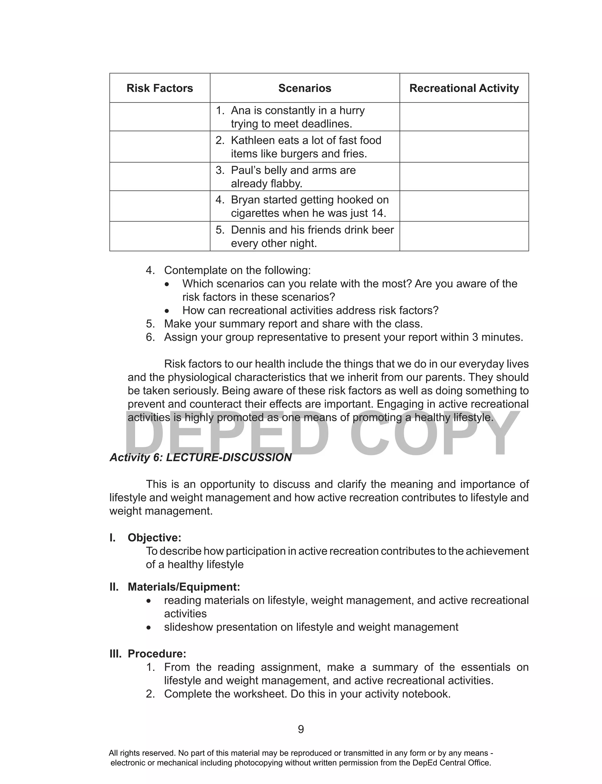 Grade 10 Physical Education - Learning Material {Unit 1:Active ...