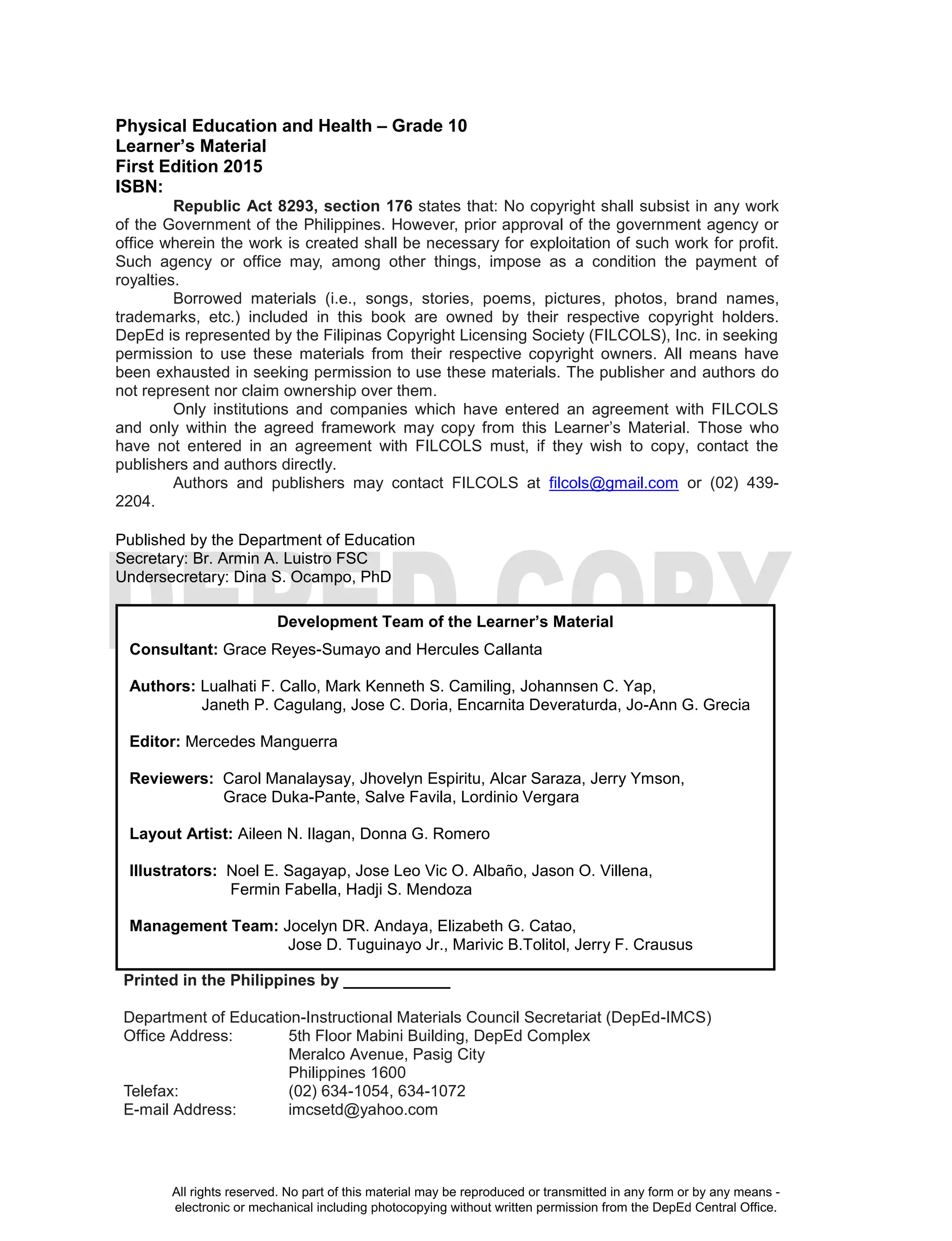 Grade 10 Physical Education - Learning Material {Unit 1:Active ...