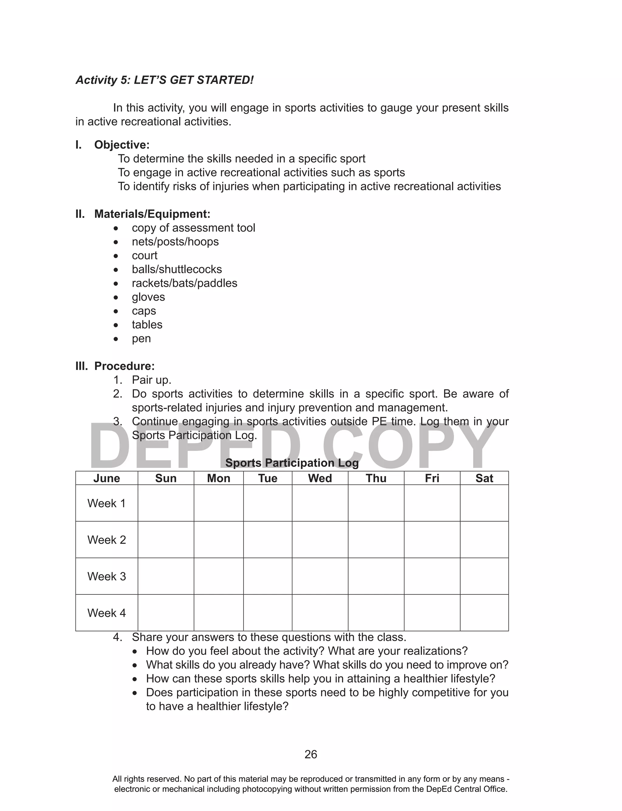 Grade 10 Physical Education - Learning Material {Unit 1:Active ...