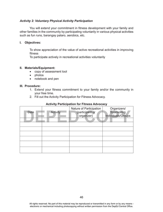 Grade 10 Physical Education - Learning Material {Unit 1:Active ...