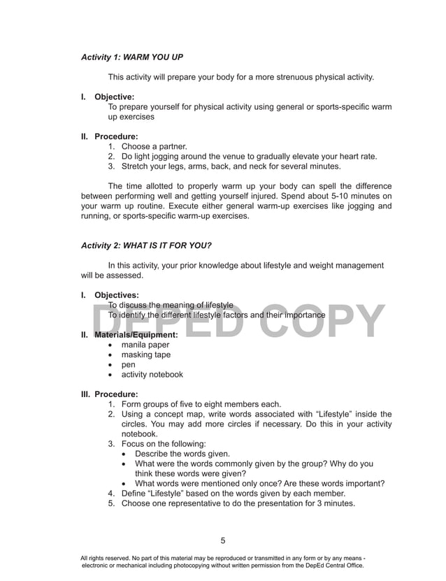 Grade 10 Physical Education - Learning Material {Unit 1:Active ...