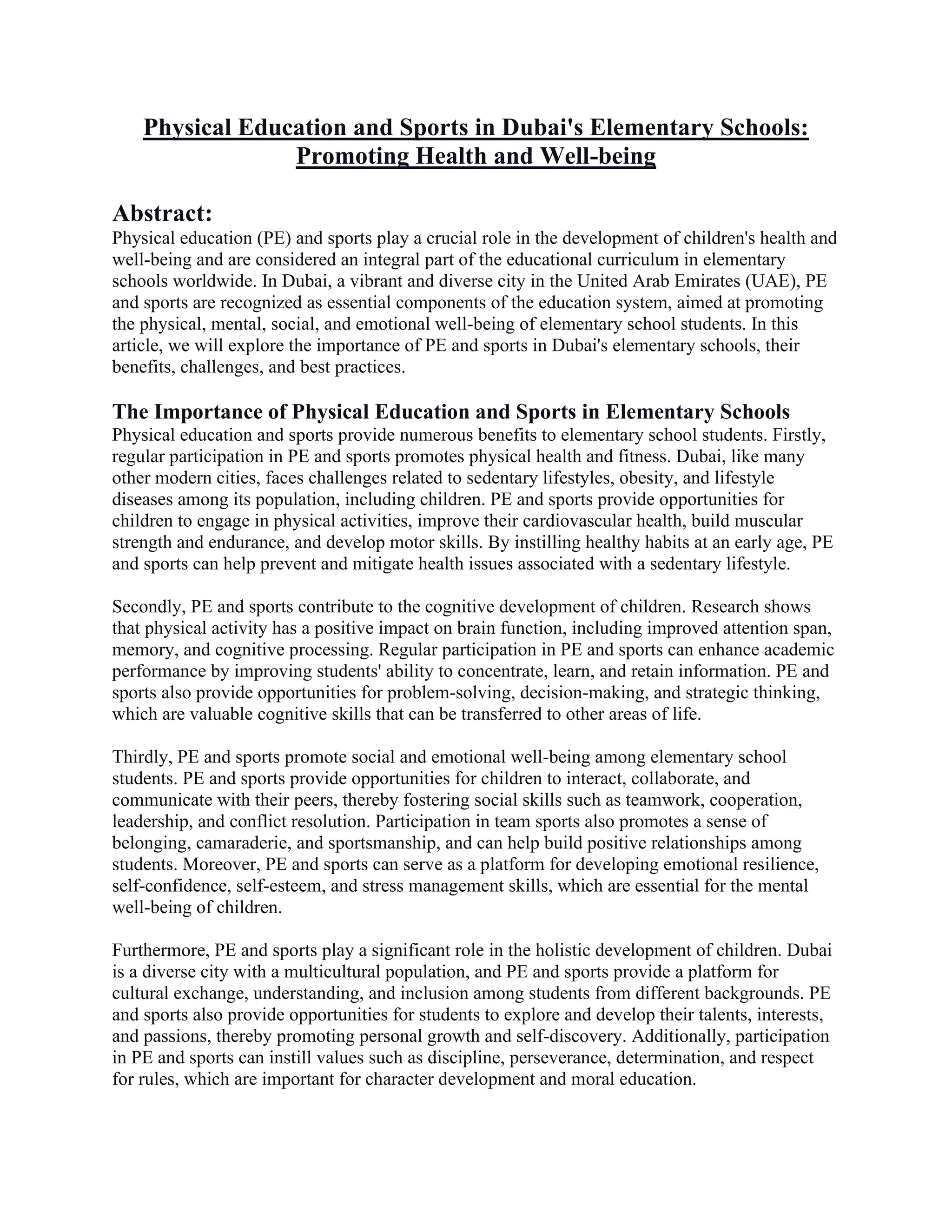 Physical Education and Sports in Dubai's Elementary Schools: Promoting ...