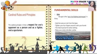 Physical Education Grade 7 quarter 1 lesson 1 2 ARNIS | PDF