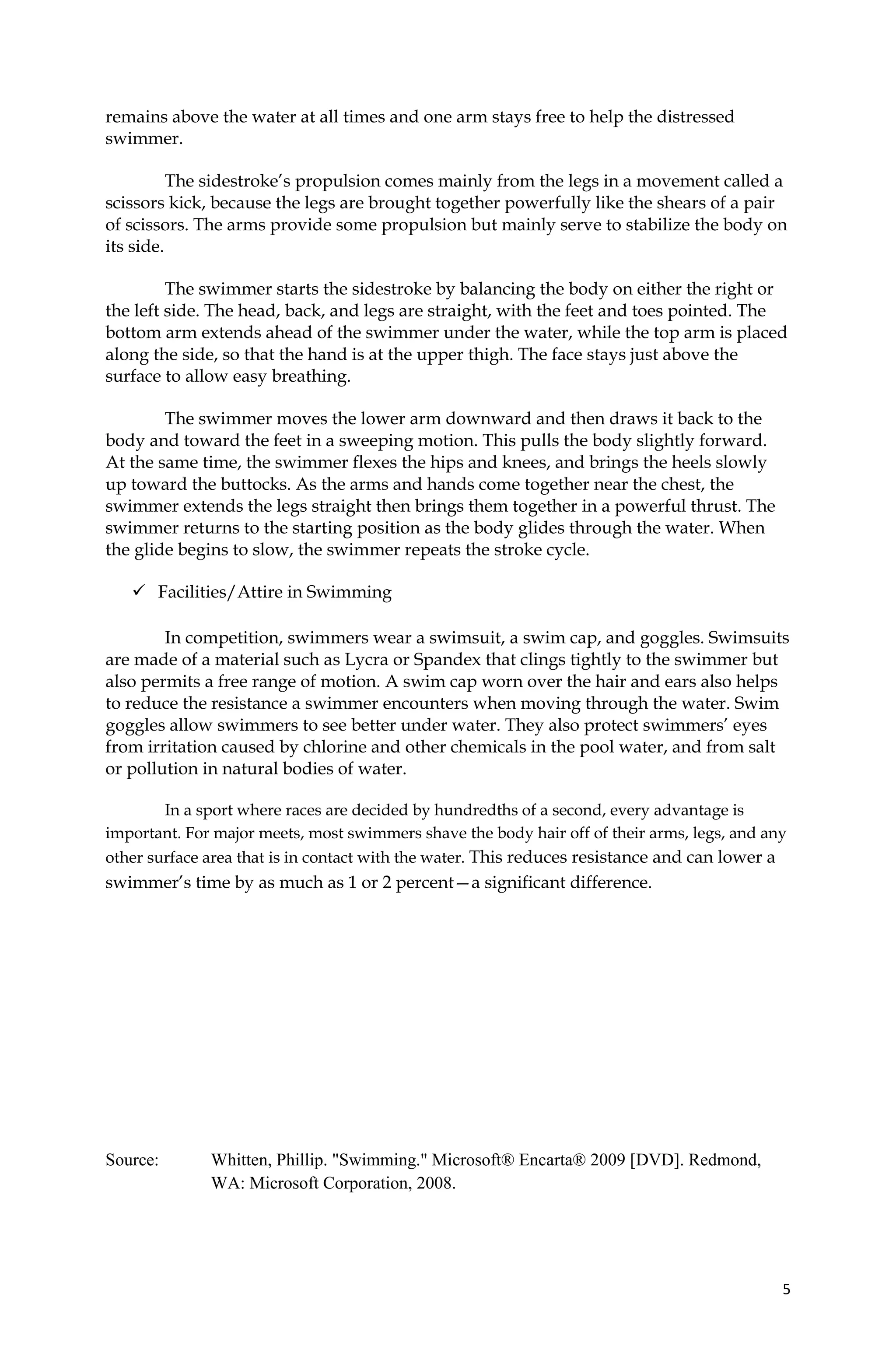 Physical education swimming | DOCX