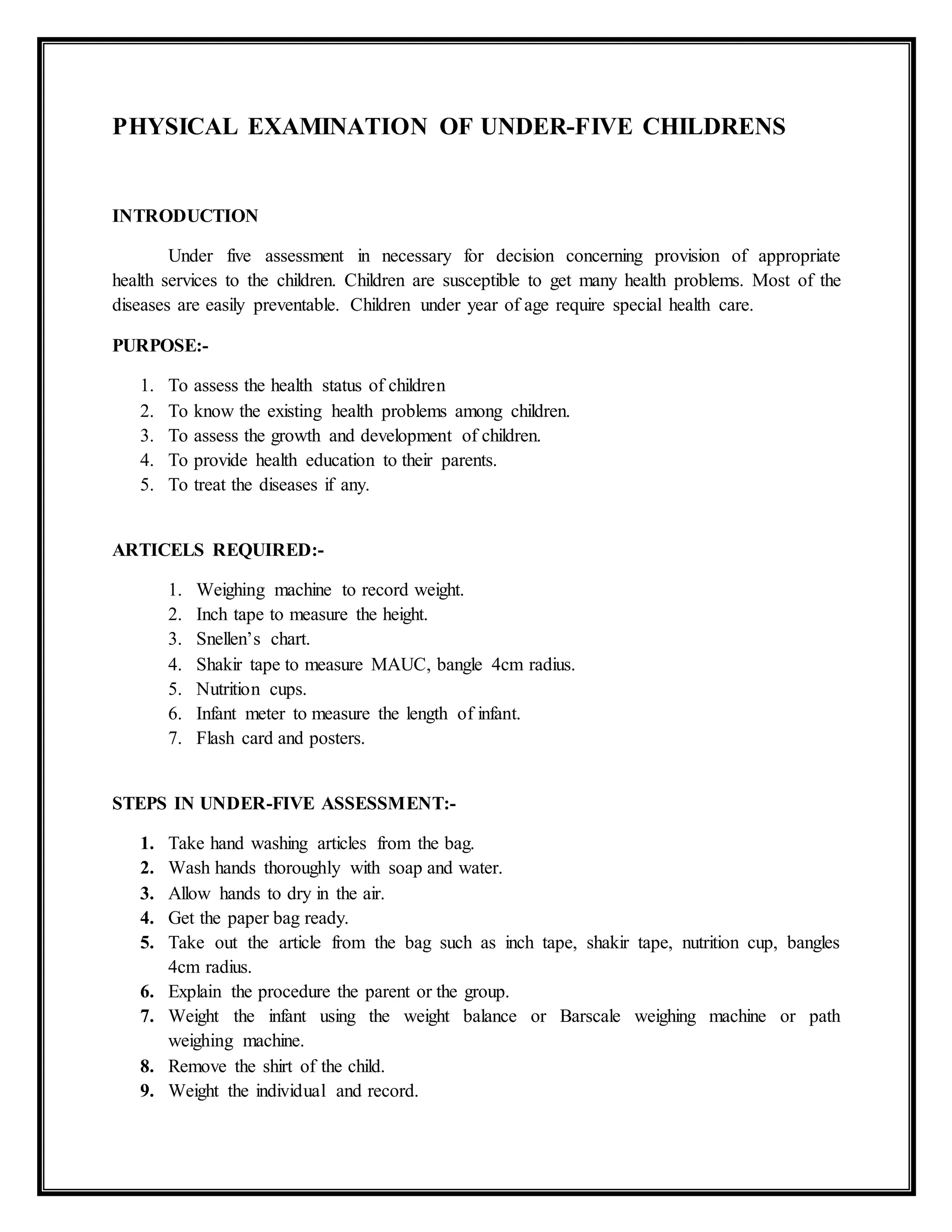 Physical examination of under five childrens | DOCX