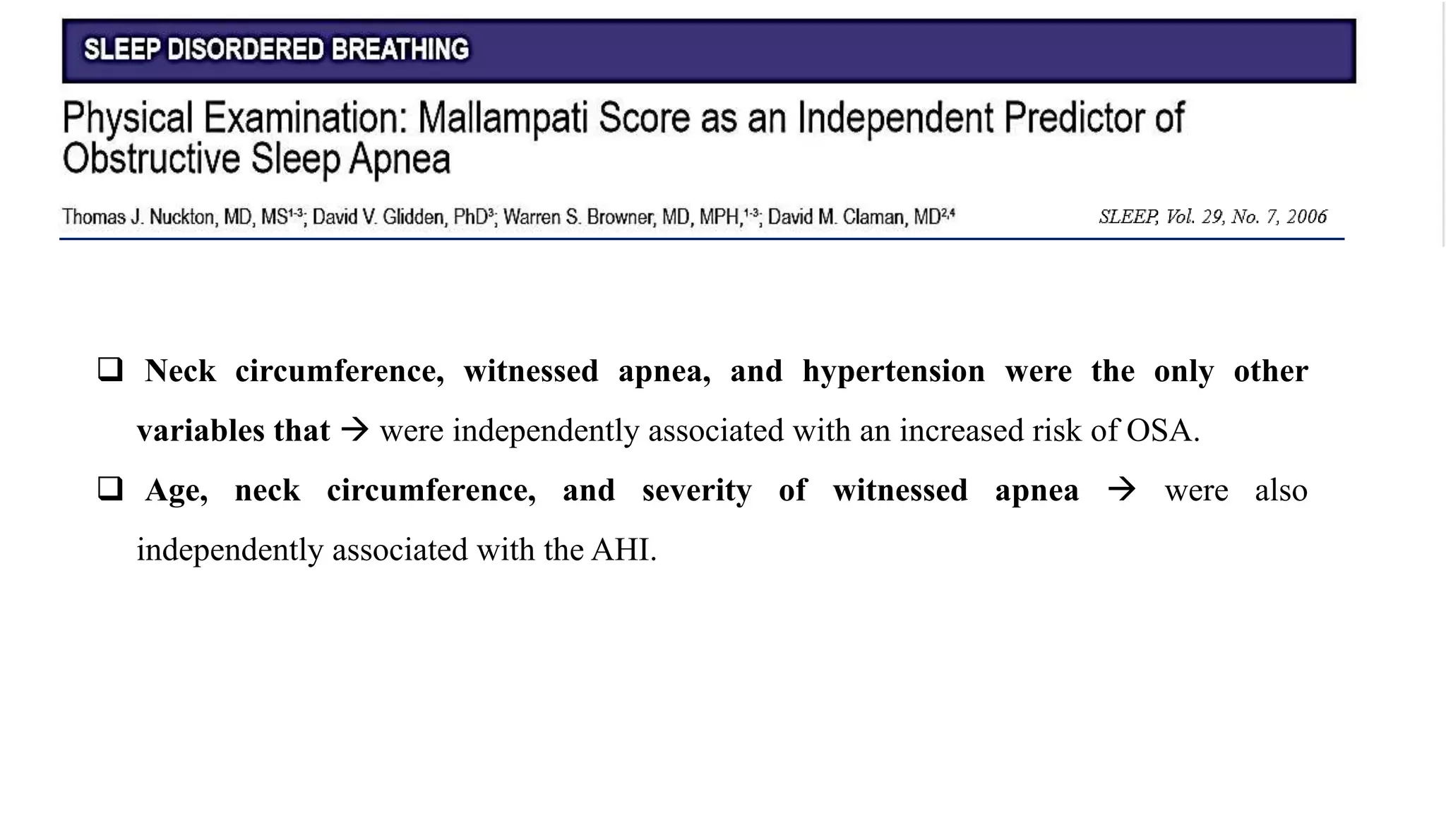 Physical examination : Mallampati score as an independent predictor of ...