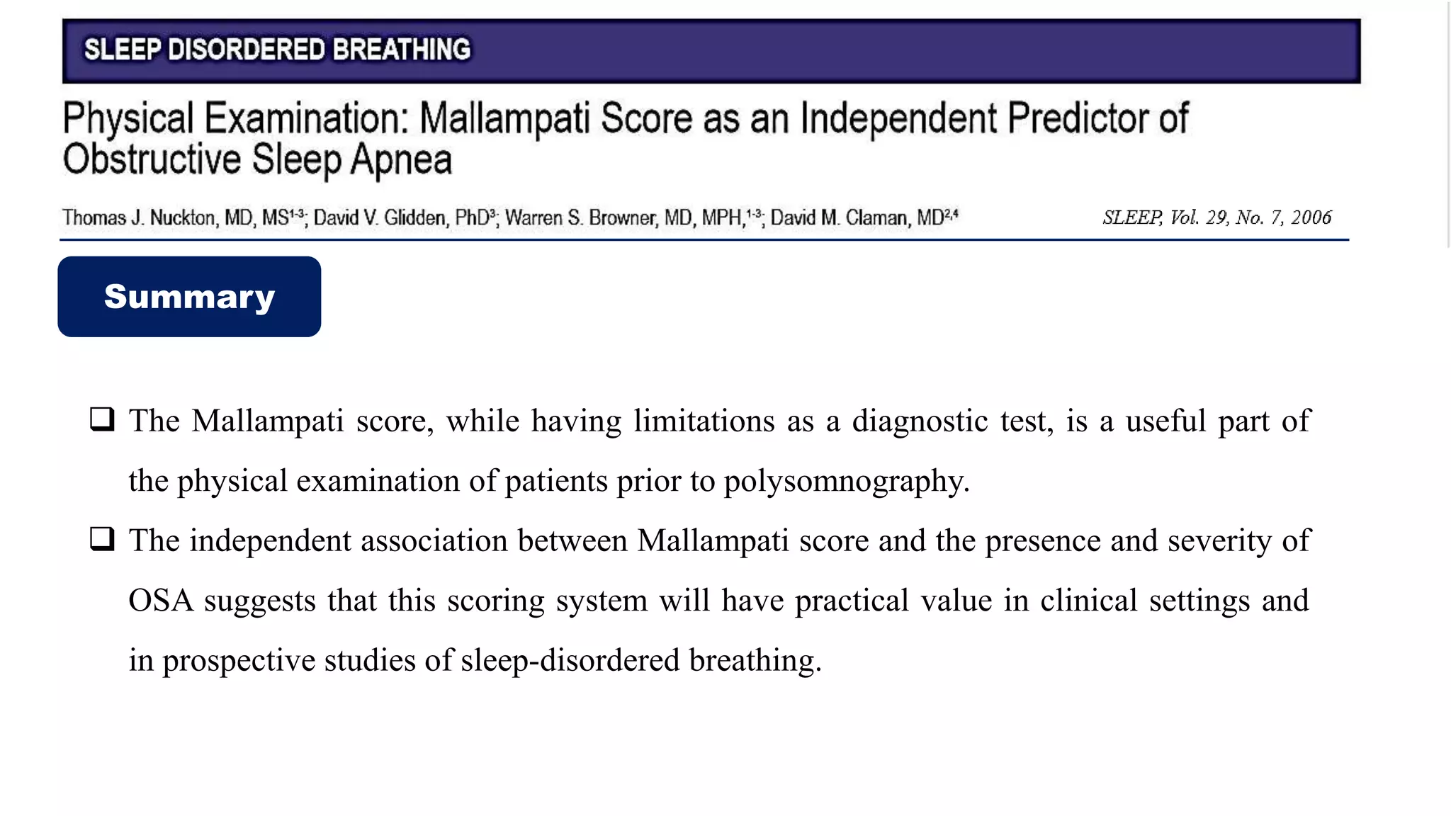 Physical examination : Mallampati score as an independent predictor of ...