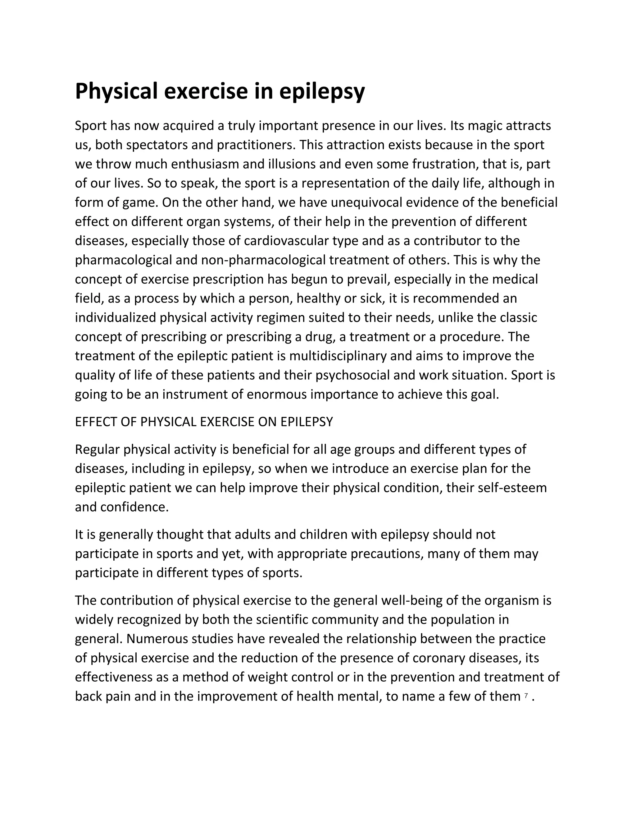 Physical exercise in epilepsy | PDF