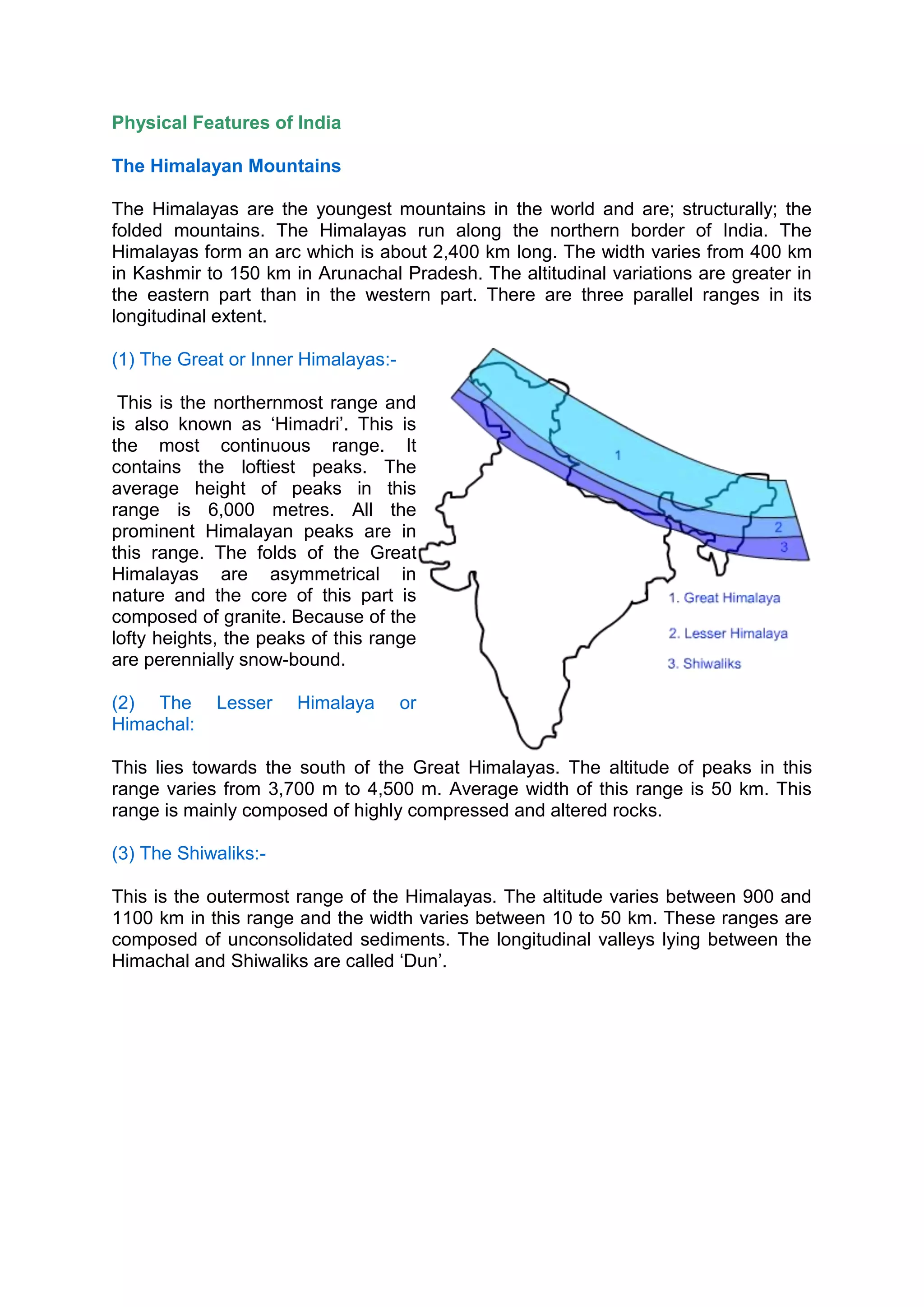 Physical features of indi1(himalayan mountains) | DOCX