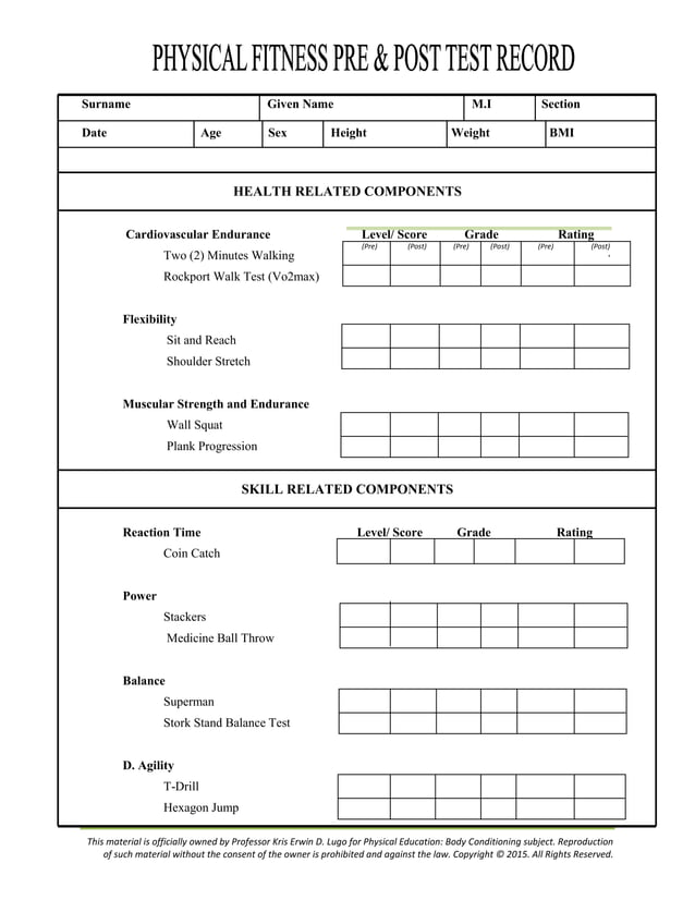 Physical Education- Physical Fitness Pre & Post Test / Circuit Training ...