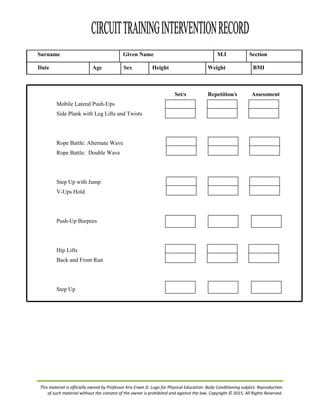 Physical Education- Physical Fitness Pre & Post Test / Circuit Training ...