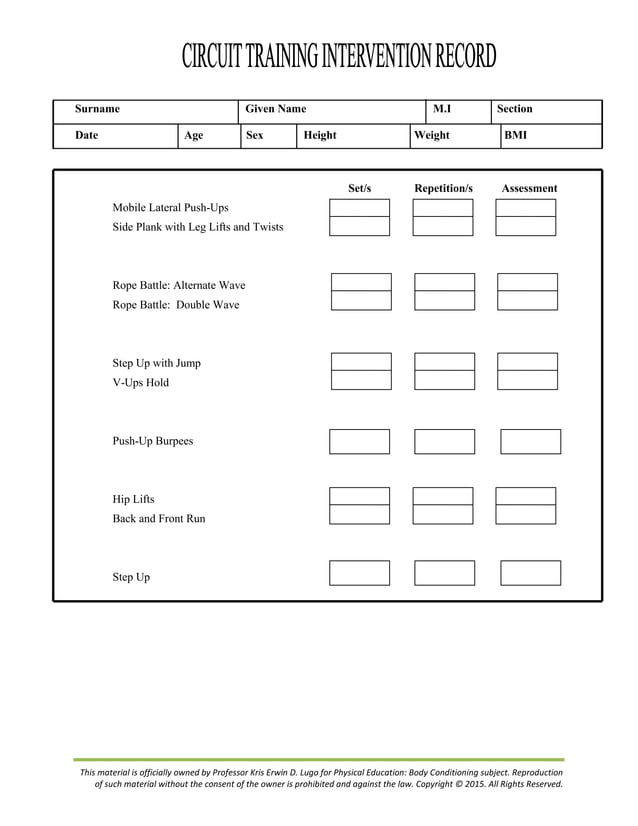 Physical Education- Physical Fitness Pre & Post Test / Circuit Training ...
