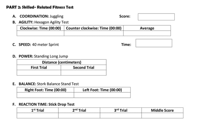 PHYSICAL FITNESS TEST SCORE CARD | PDF