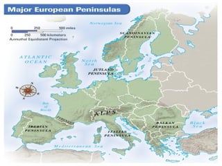Europe physical map peninsulas